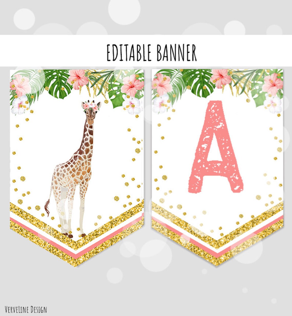 Editable Banner Wild One Safari Jungle Tropical Party Kids Birthday ...