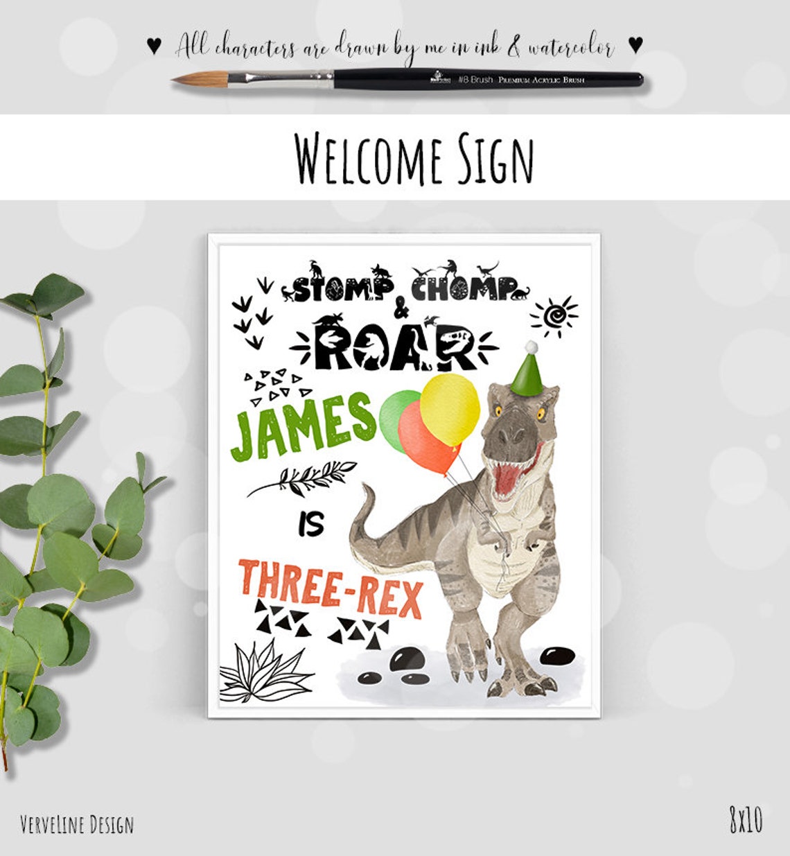 Editable Three-rex Dinosaur Birthday Sign Dino T-rex Third - Etsy