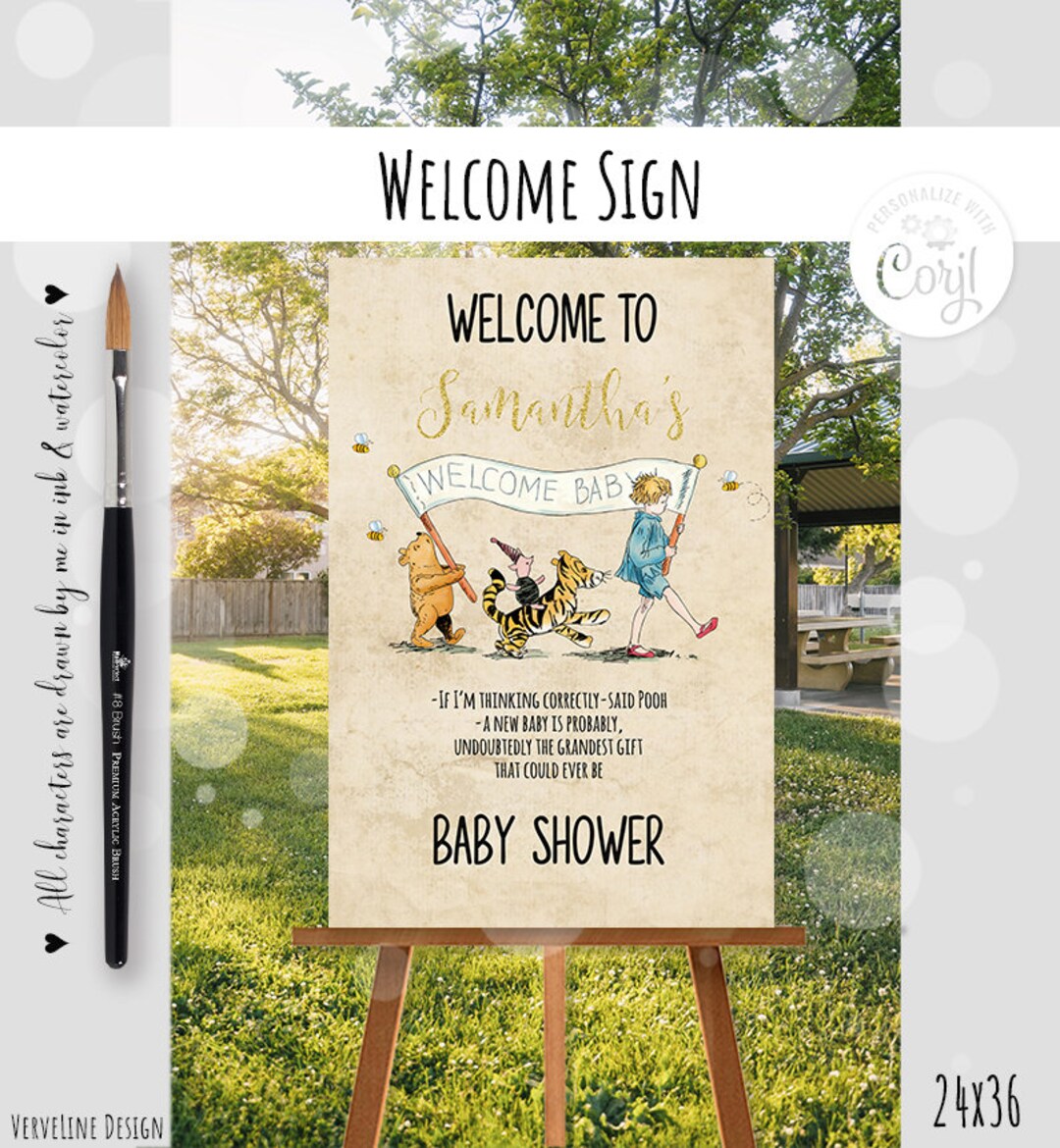 Editable Big Welcome Sign#10 Classic Winnie the Pooh Baby Shower ...