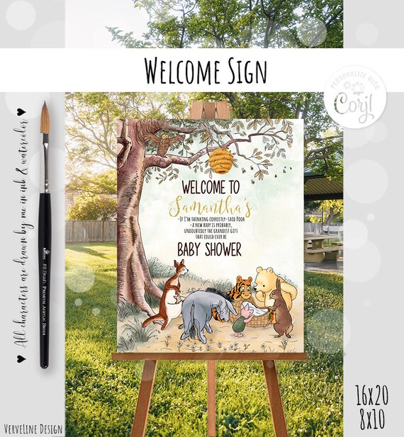 Editable Welcome Sign Classic Winnie the Pooh Baby - Etsy