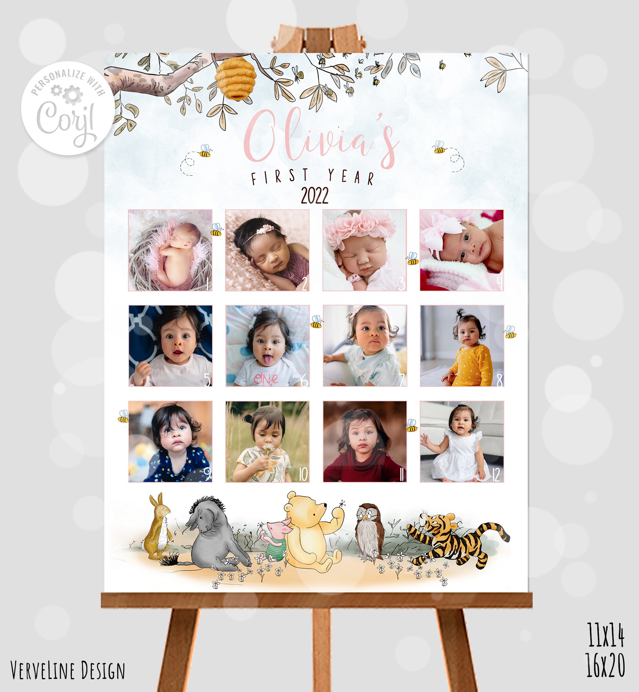 Editable Photo Collage 1st Year Girl Classic Winnie the Pooh - Etsy