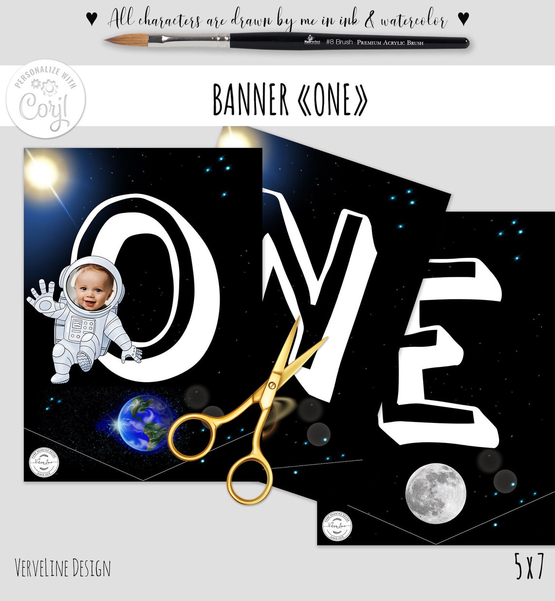 Editable Space Banner ONE With a Picture for a Themed 1st - Etsy