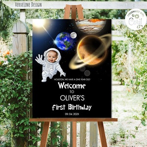 Editable Welcome Sign Space First Birthday Boy Girl Personalized With ...