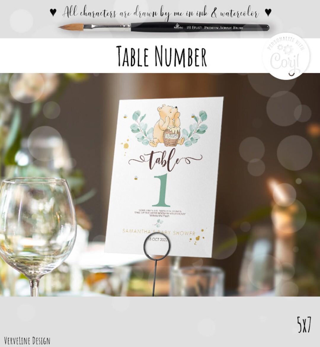 Winnie the Pooh Table Number Baby Shower | Birthday Party Editable Sign ...