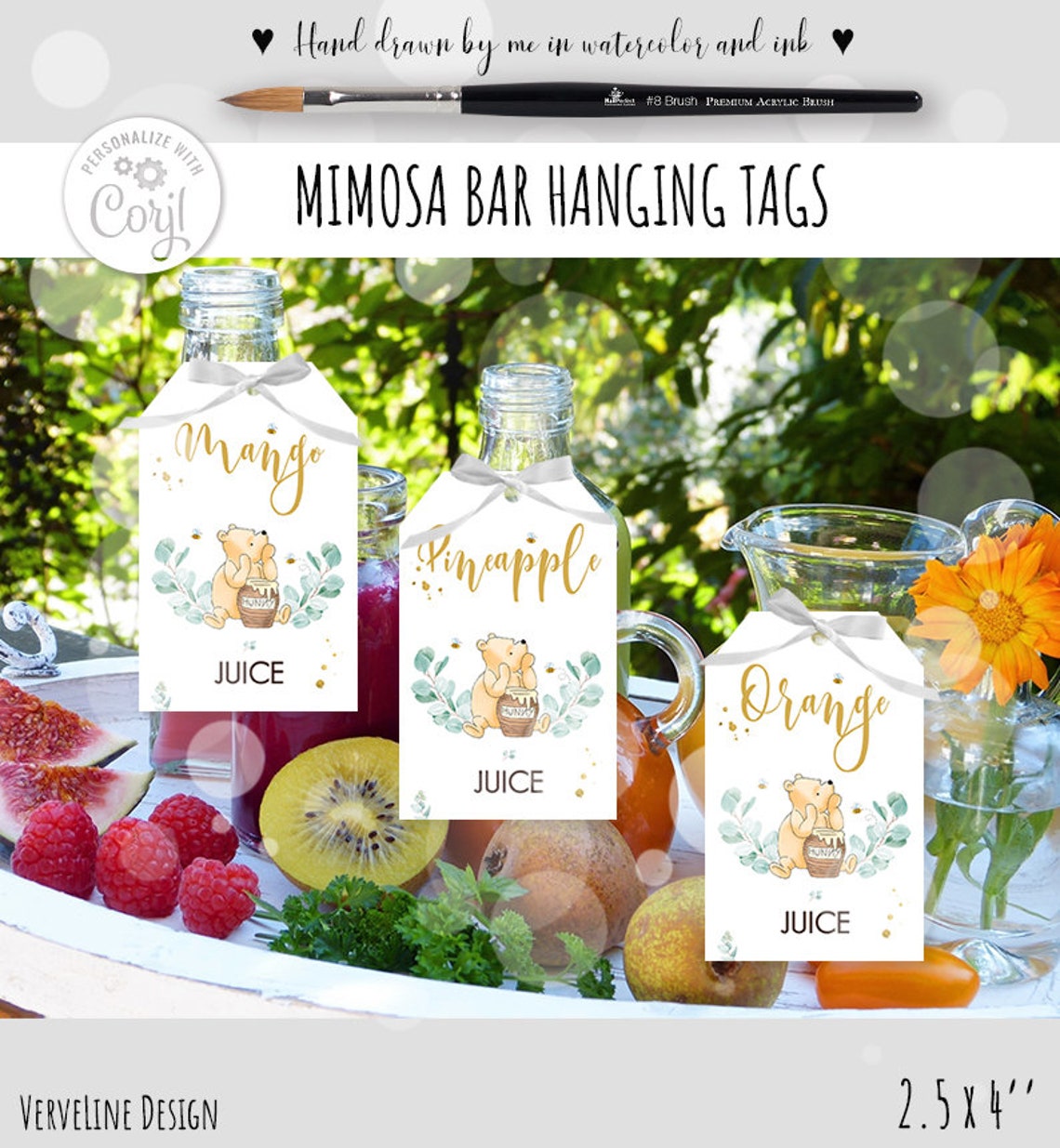 Editable Mimosa Bar Label Tags for Juice Carafe for Winnie the - Etsy