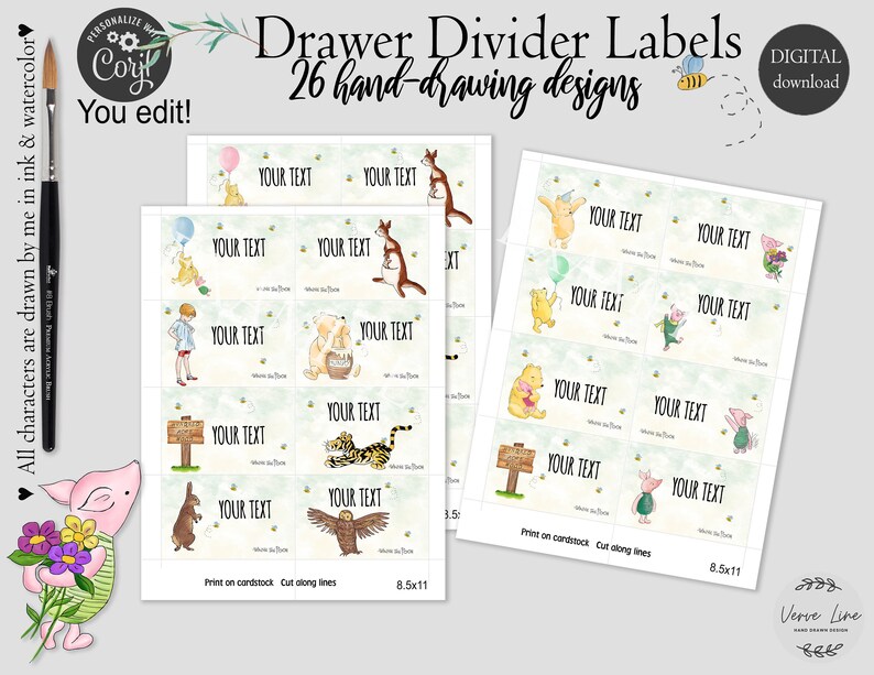 Editable Drawer Divider Labels With 26 Hand-drawing Classic - Etsy