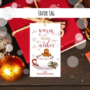 Christmas Tag Warm Wishes Hot Chocolate With a Cookie With Marshmallow ...