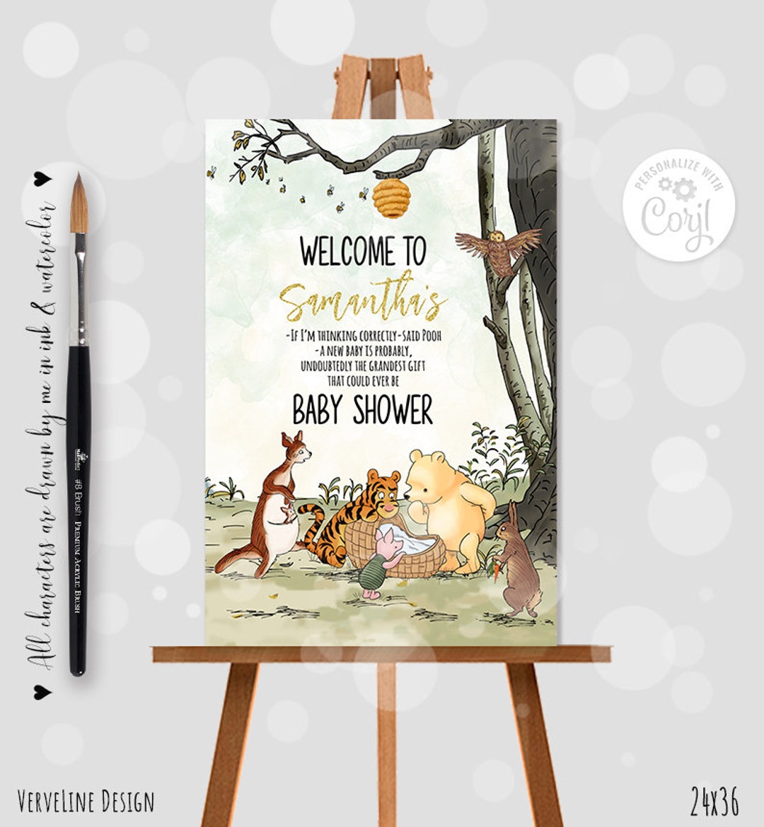 Editable Big Welcome Sign Classic Winnie the Pooh Baby Shower Vintage ...