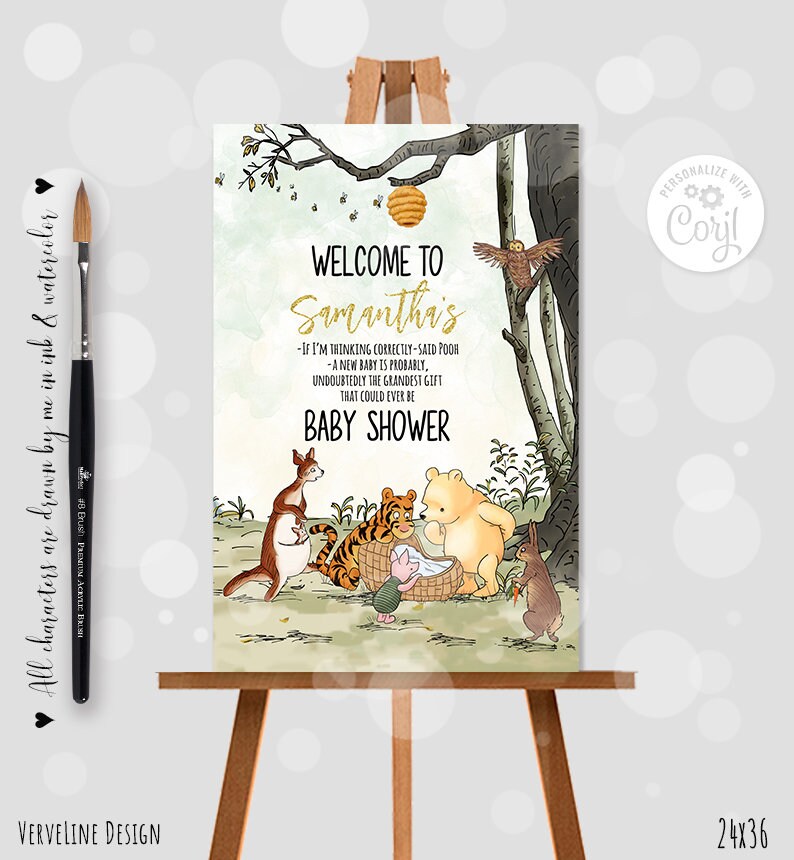 Editable Big Welcome Sign Classic Winnie the Pooh Baby Shower - Etsy