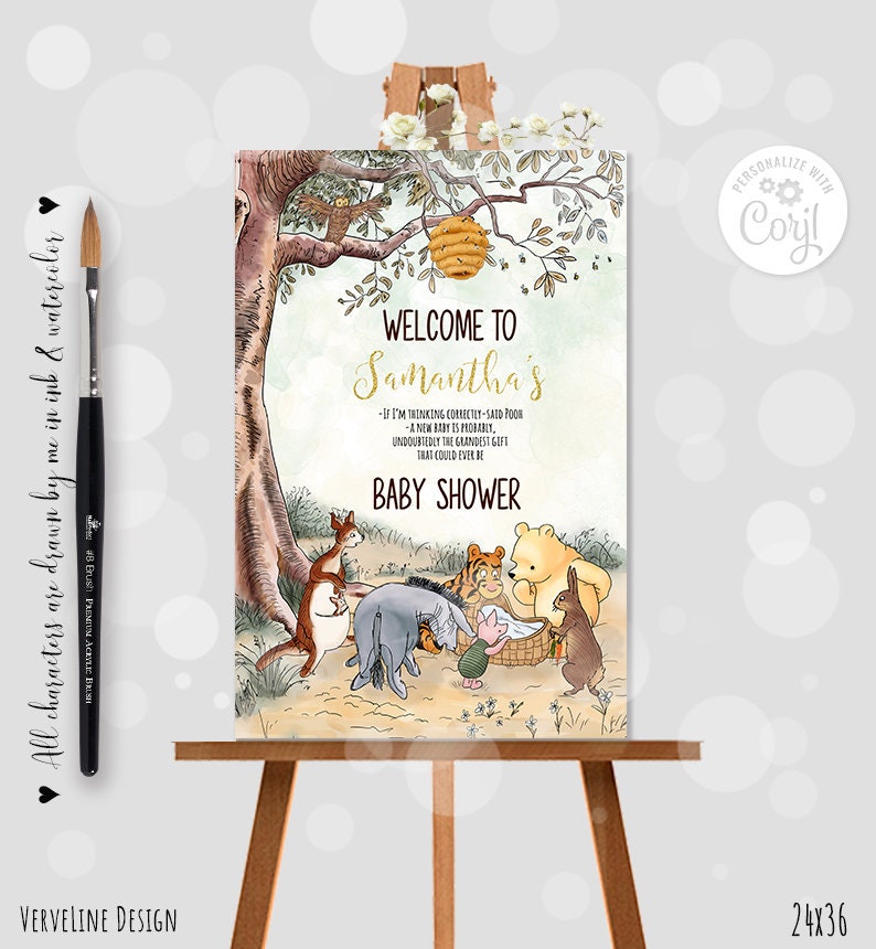 Editable Welcome Sign Classic Winnie the Pooh Baby | Etsy