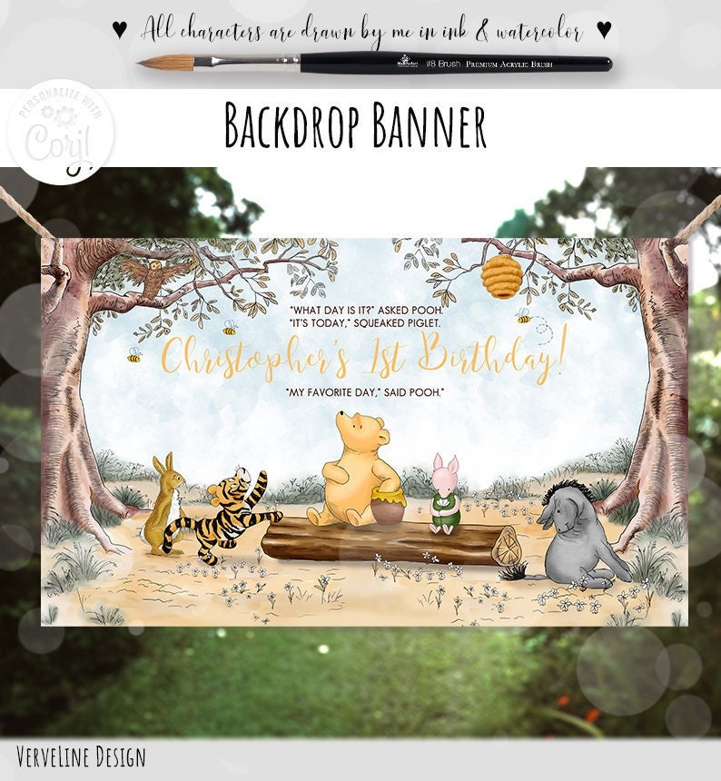 Backdrop Banner Winnie the Pooh Birthday | Baby Shower Boy Girl Party ...