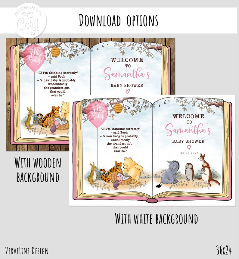 Editable Welcome Sign Classic Winnie the Pooh Open Book Baby - Etsy