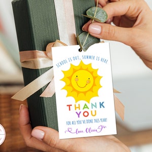 Editable Thank You Tag Sun Teacher Appreciation Gift Tag Teacher ...