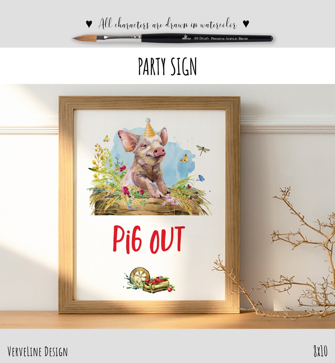 Pig Out Table Sign Farm Animals Barnyard Birthday Boy Girl Party ...