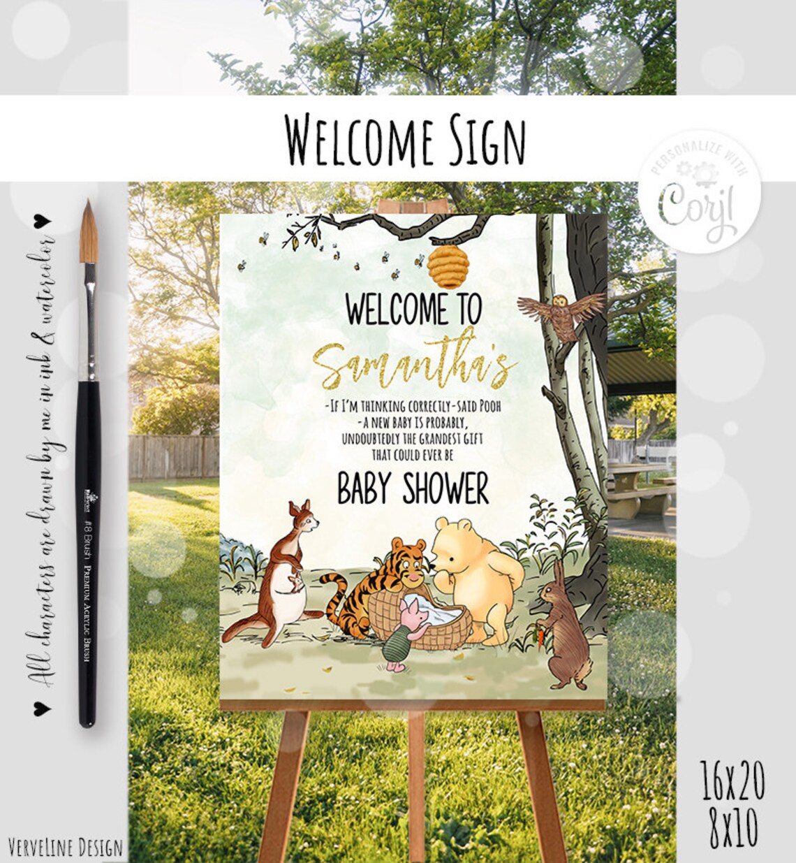 Editable Welcome Sign Classic Winnie the Pooh Baby Shower - Etsy