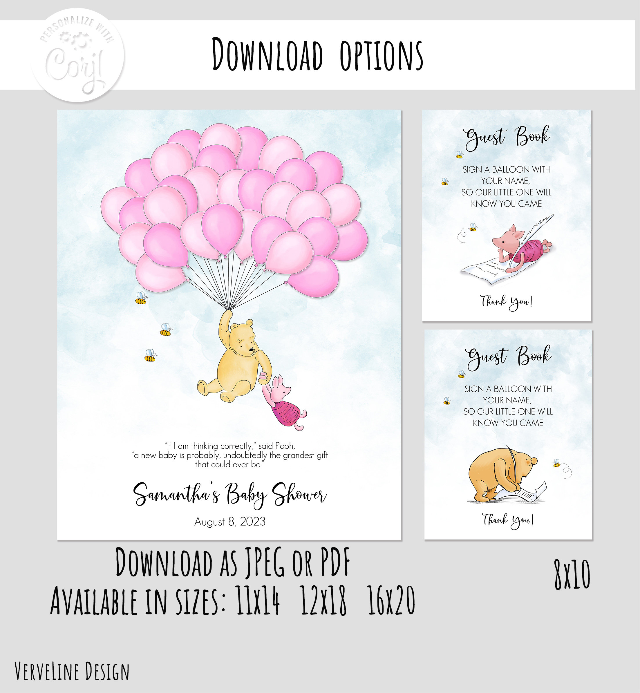 Editable Guest Book Classic Winnie the Pooh Birthday Party | Baby ...