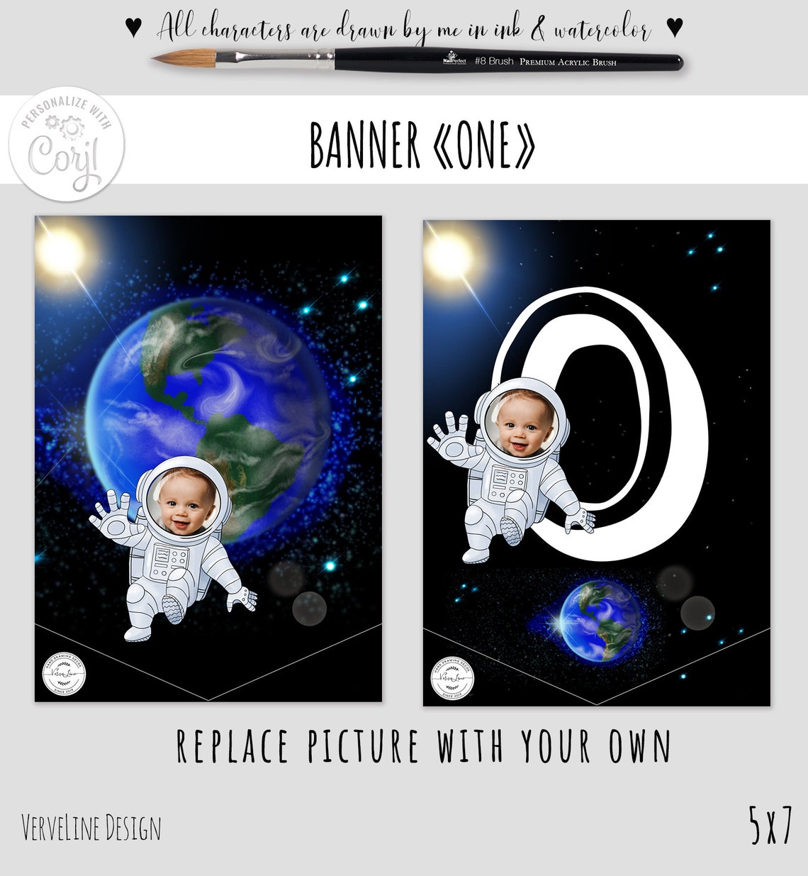 Editable Space Banner ONE With a Picture for a Themed 1st - Etsy