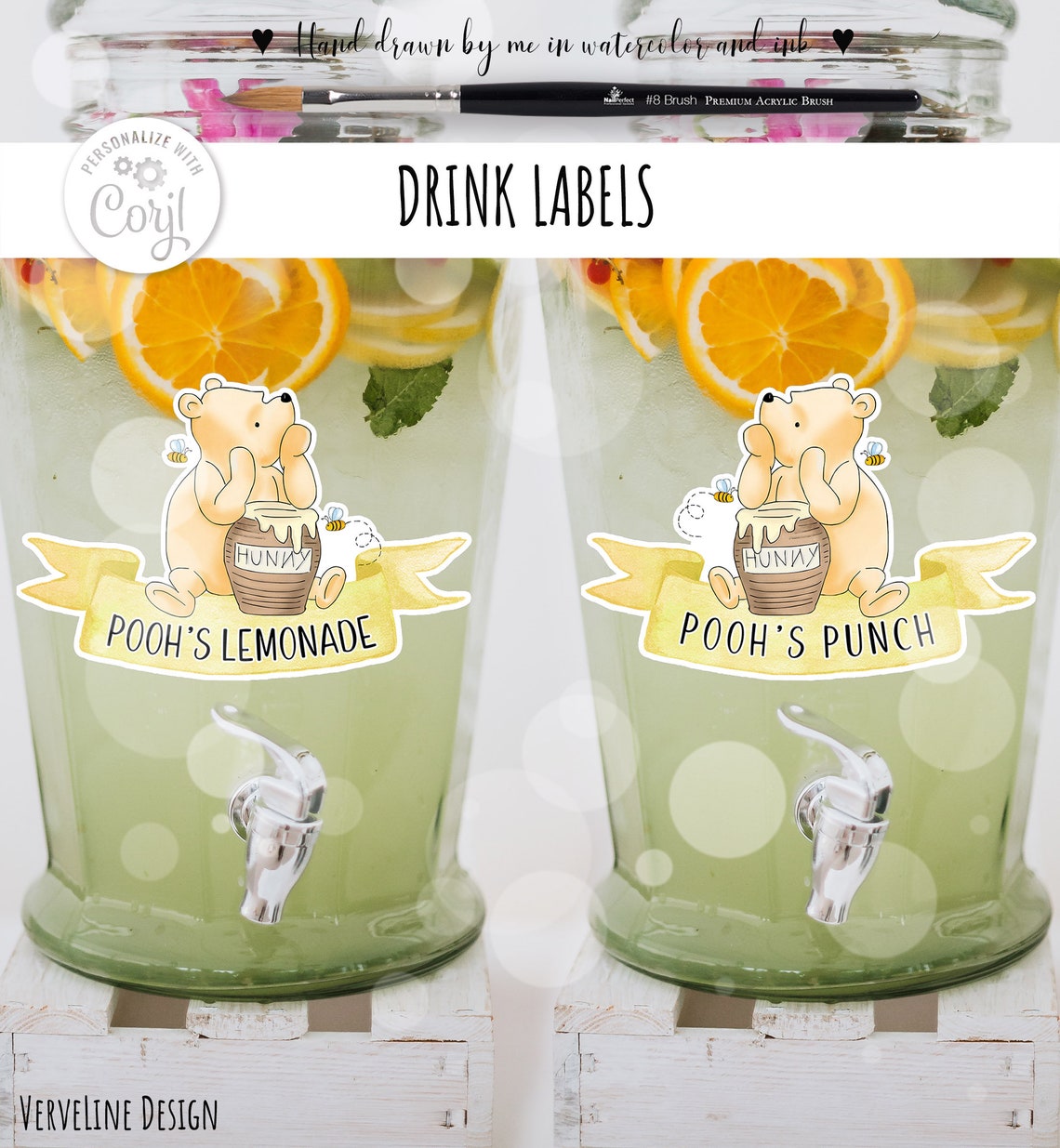 Editable Drink Labels for Winnie the Pooh Themed Birthday or Baby ...