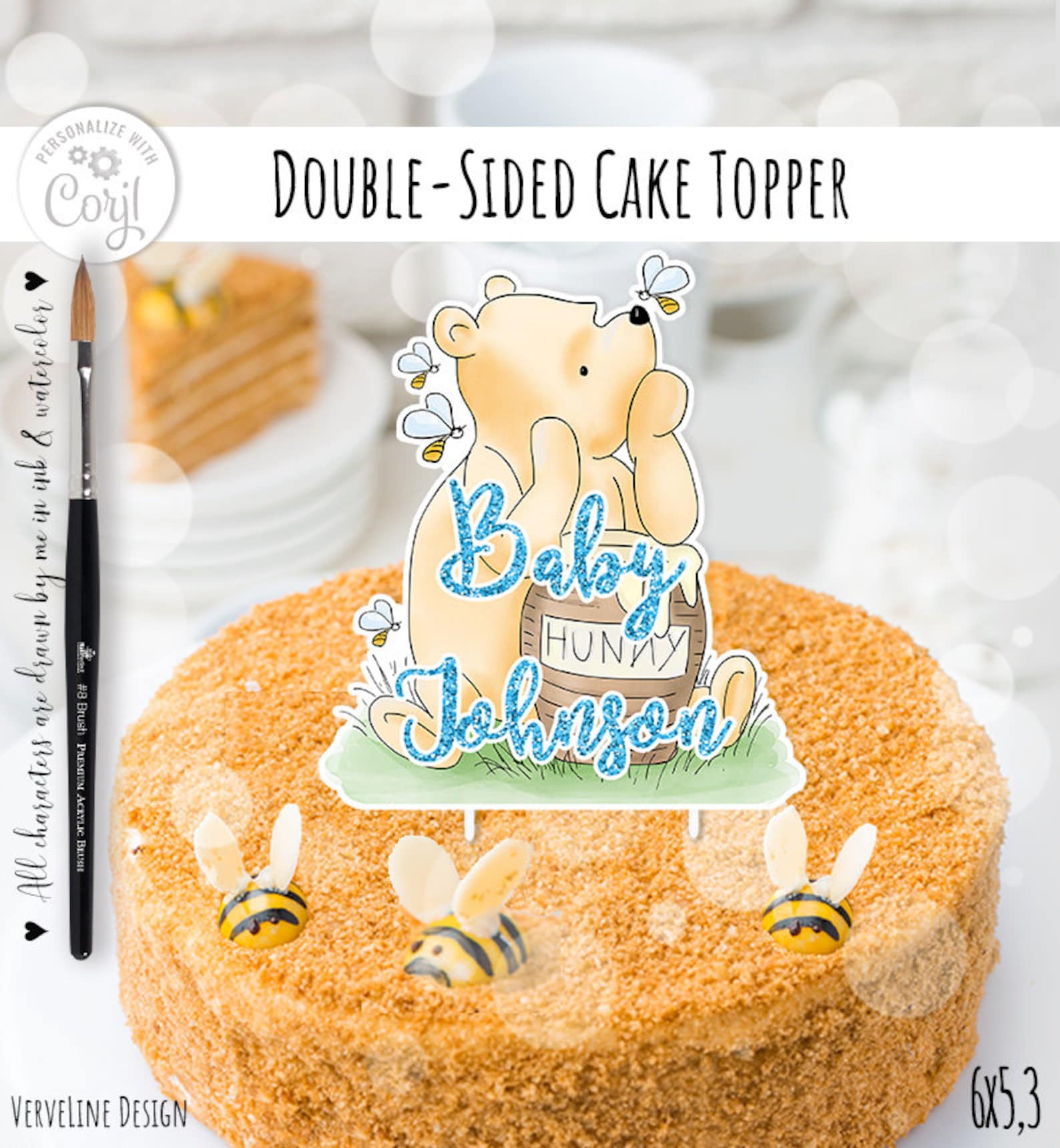 Editable Double-sided Cake Topper Winnie the Pooh Baby Shower|birthday ...