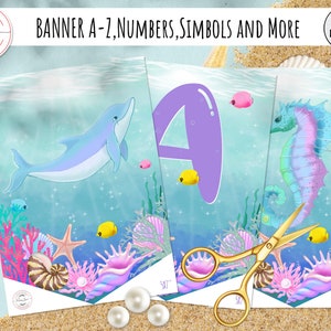 Mermaid Alphabet Banner Letters A to Z Numbers for a Themed Under the ...