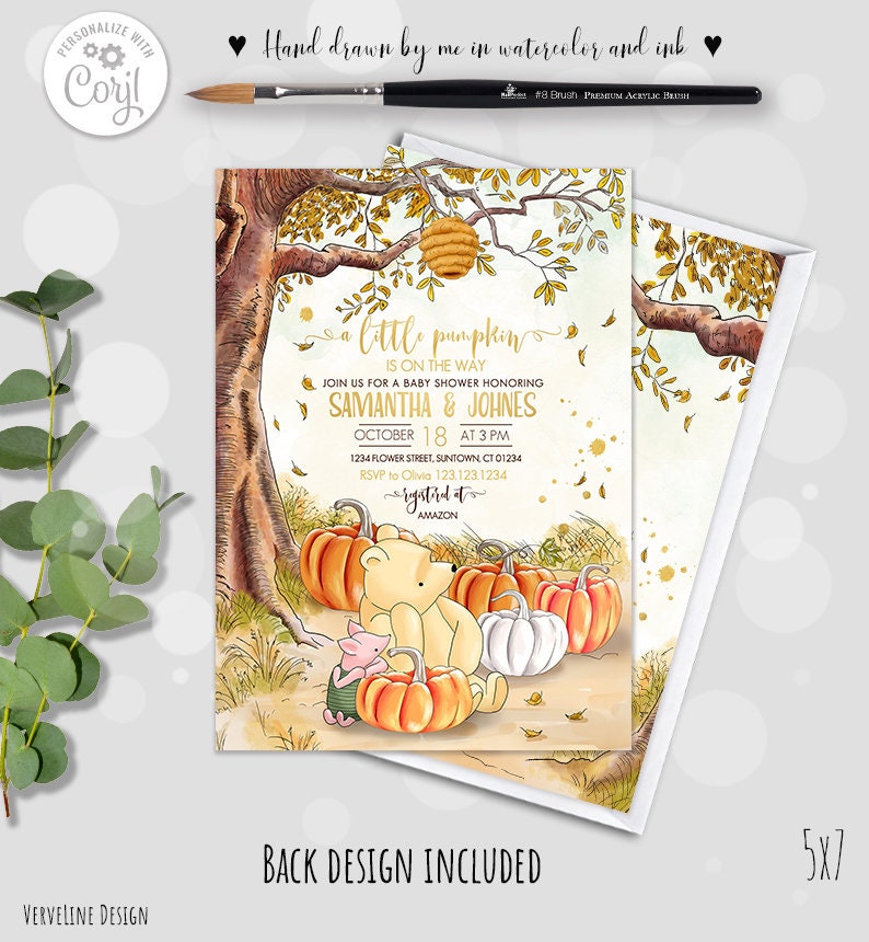 Editable Classic Winnie the Pooh Baby Shower Invitation Autumn - Etsy