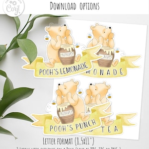 Editable Drink Labels for Winnie the Pooh Themed Birthday or Baby ...