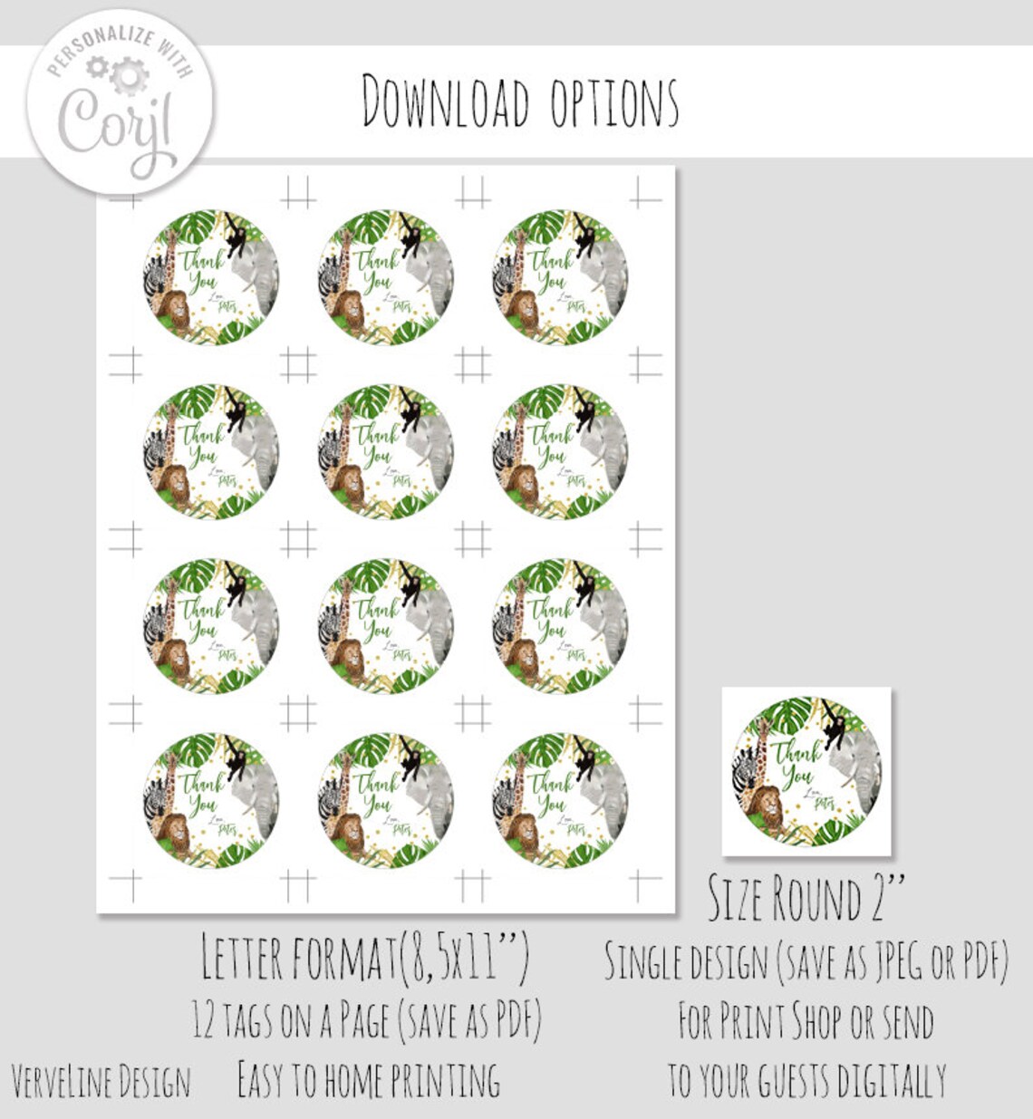 Editable Favor tags Wild One Safari Jungle Zoo Animals | Etsy