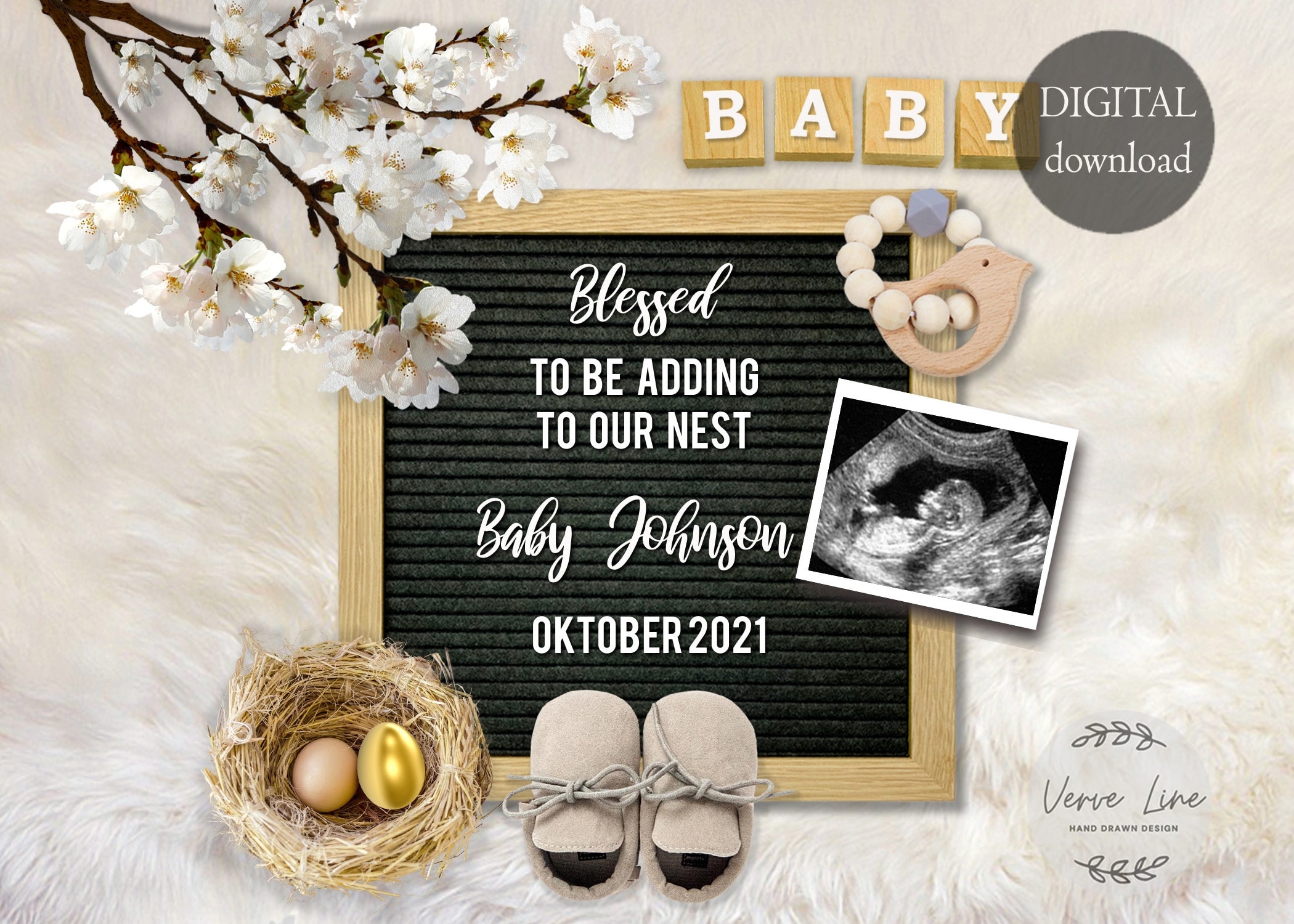 Editable Spring Pregnancy Announcement for Social Media | Etsy
