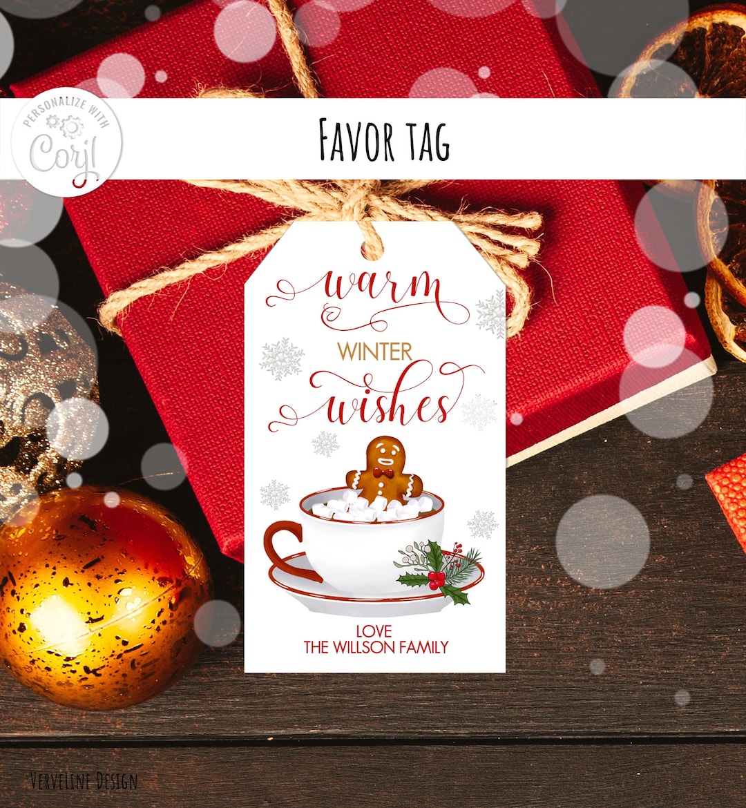 Christmas Tag Warm Wishes Hot Chocolate With a Cookie With Marshmallow ...