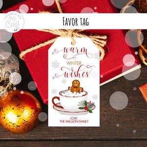 Christmas Tag Warm Wishes Hot Chocolate With a Cookie With Marshmallow ...