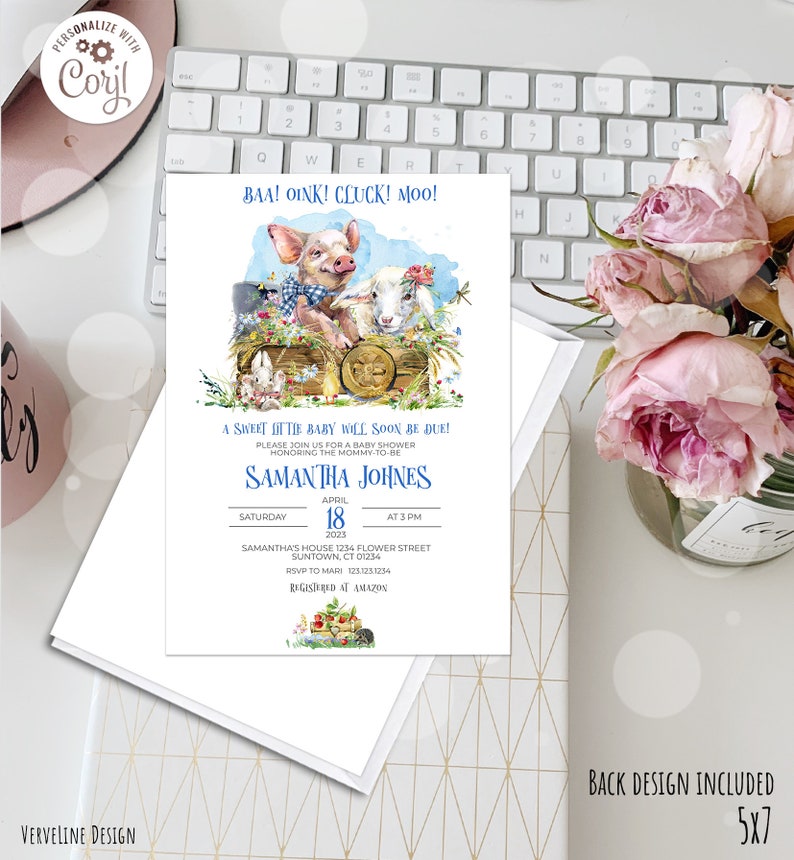 Editable Farm Baby Shower Sprinkle Boy Invitation Farm Animals - Etsy