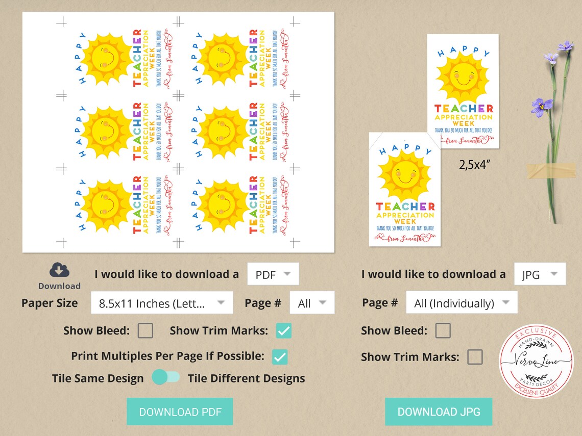 Editable Thank You Tag Sun Teacher Appreciation Gift Tag Teacher ...