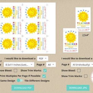 Editable Thank You Tag Sun Teacher Appreciation Gift Tag Teacher ...