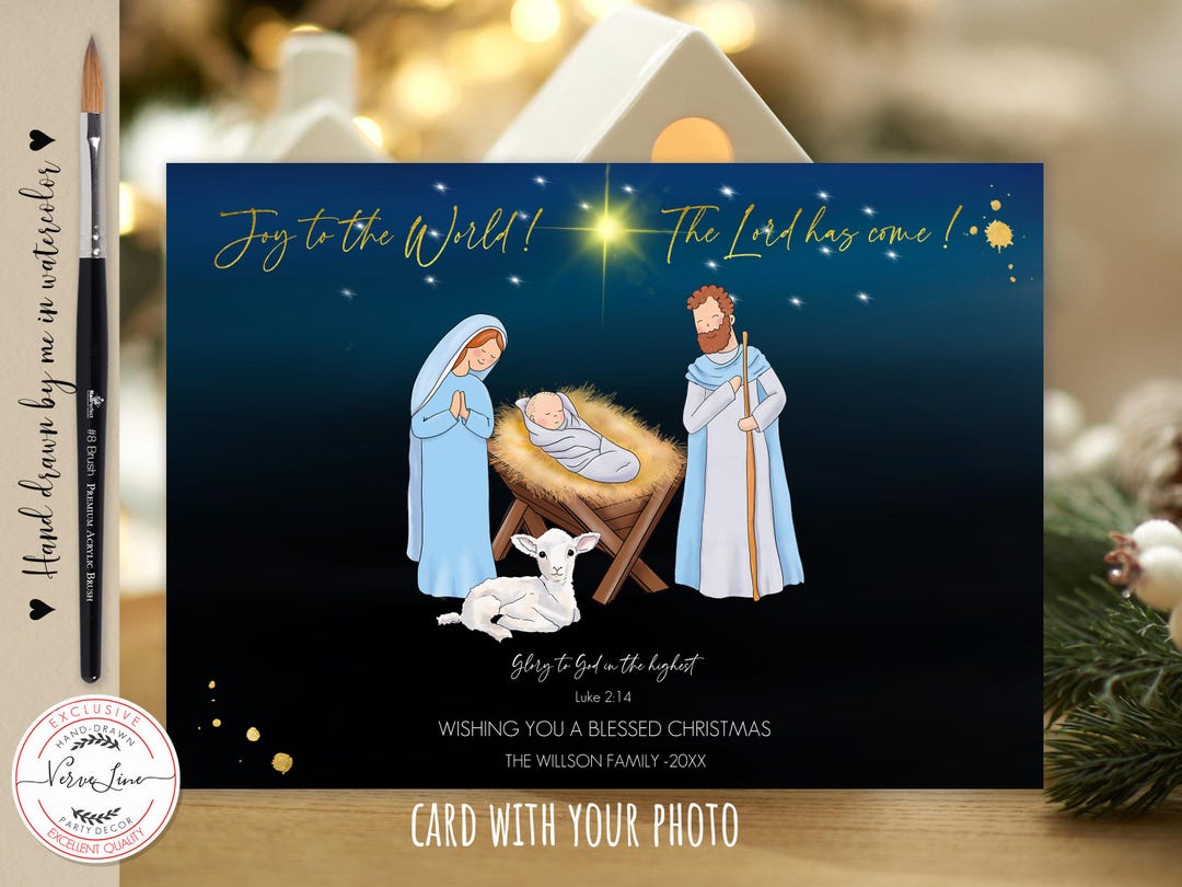 Editable Nativity Scene Christmas Card With Your Photo Joy to the World ...