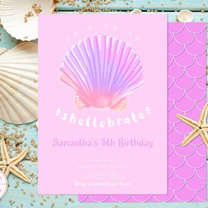 Editable Invitation Seashell Shellebrate Birthday Party Girl ANY AGE ...