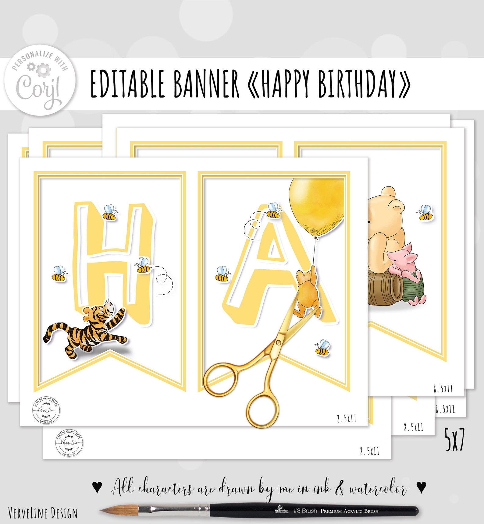 Editable Banner Classic Winnie the Pooh happy - Etsy