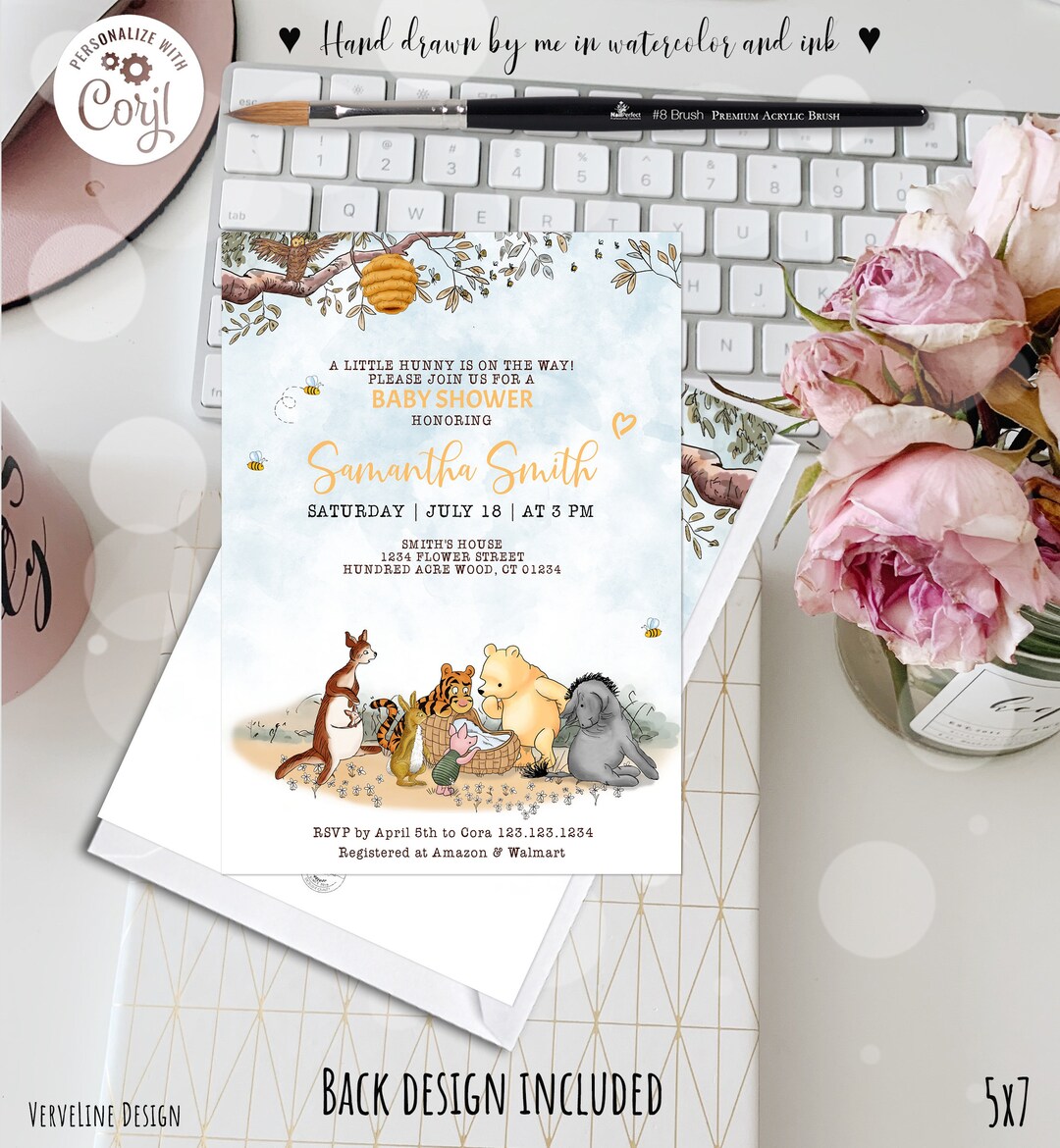 Editable Classic Winnie the Pooh Baby Shower Invitation 37 Hundred Acre ...