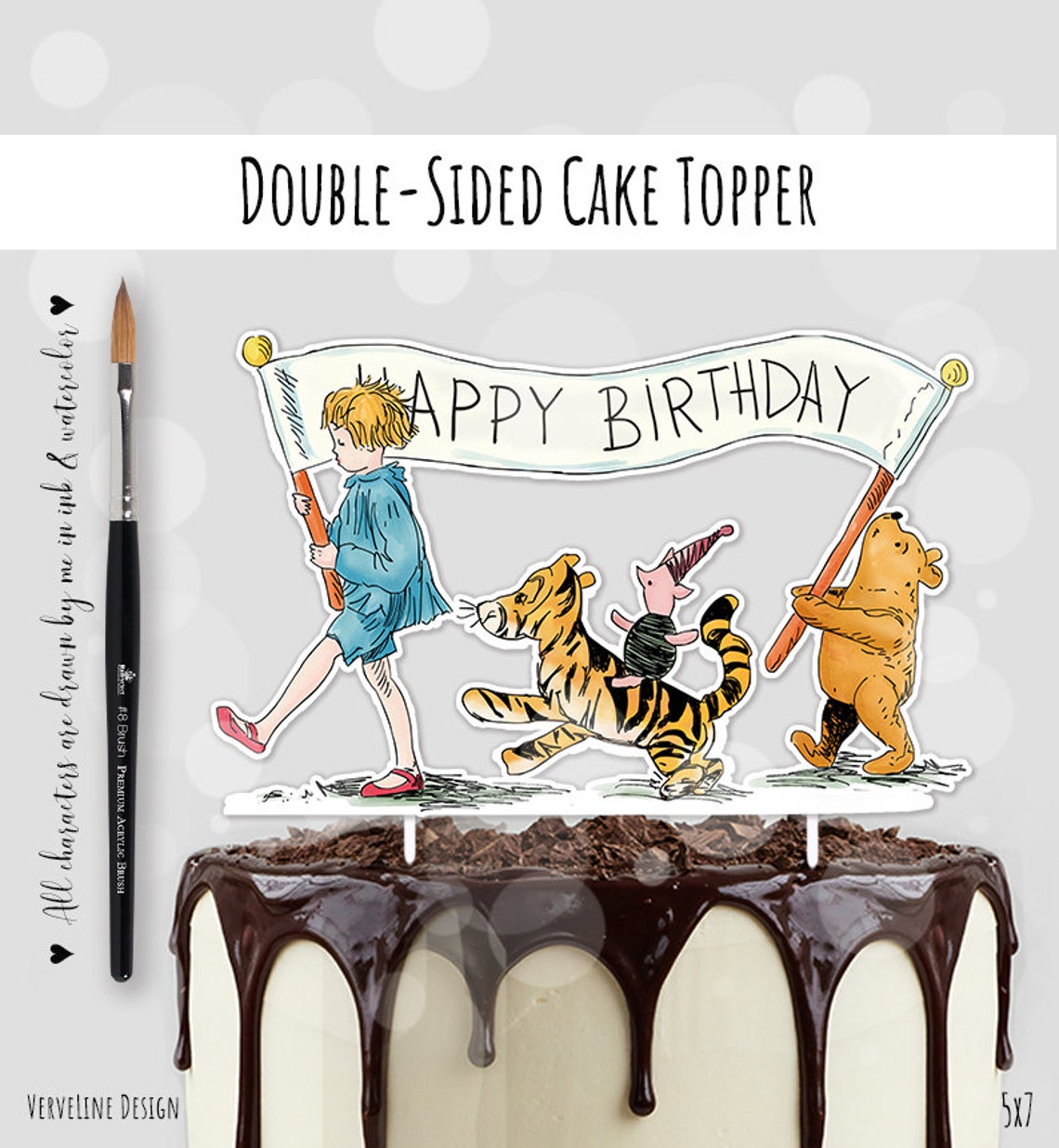Double-sided Cake Topper Winnie the Pooh Happy Birthday ANY AGE ...