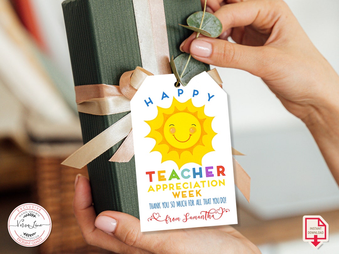 Editable Thank You Tag Sun Teacher Appreciation Gift Tag Teacher ...