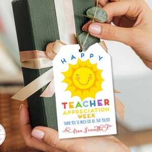 Editable Thank You Tag Sun Teacher Appreciation Gift Tag Teacher ...