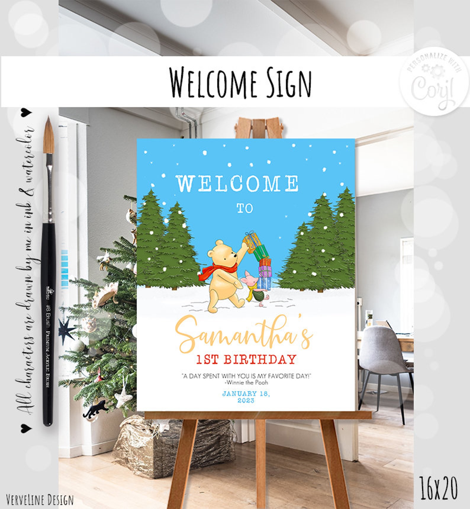 Editable Welcome Sign Classic Winnie the Pooh Birthday Boy - Etsy