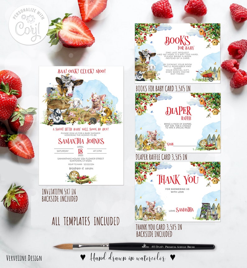 Editable Farm Animals Barnyard Baby Shower Sprinkle Boy Girl - Etsy