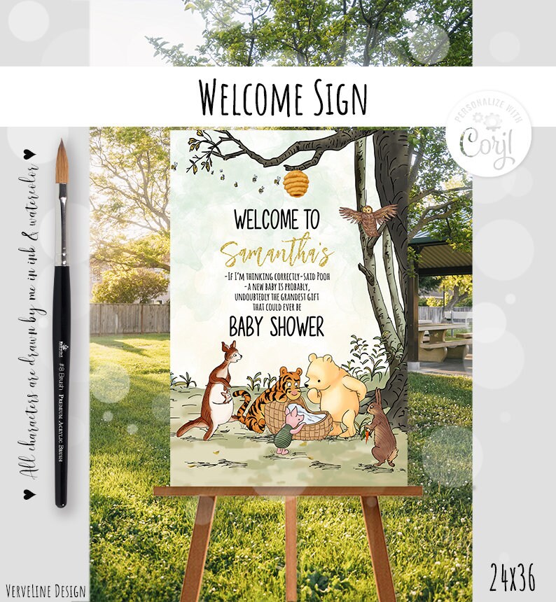 Editable Big Welcome Sign Classic Winnie the Pooh Baby Shower | Etsy