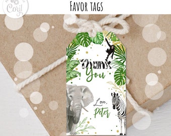 EDITABLE Jungle Gift Thank You Favor Tag Wild One Tags Gold - Etsy