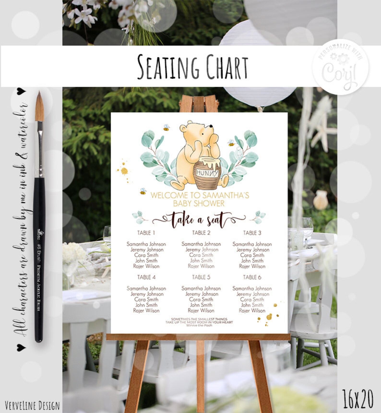 Seating Chart Classic Winnie the Pooh Baby Shower Editable - Etsy