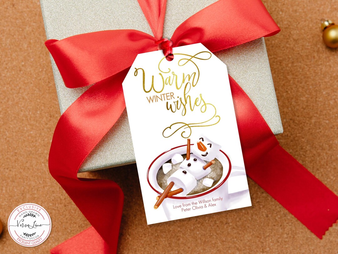 Editable Favor Tags Warm Winter Wishes Hot Cocoa Watercolor Christmas ...