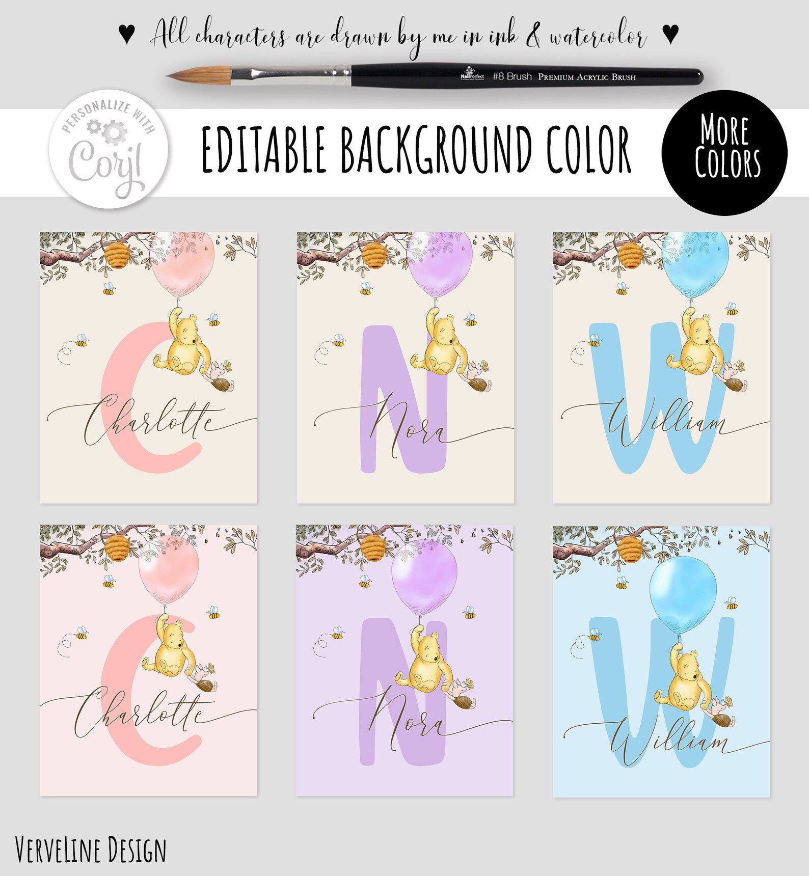 Editable Name Sign in the Classic Winnie the Pooh Style in Any Color ...