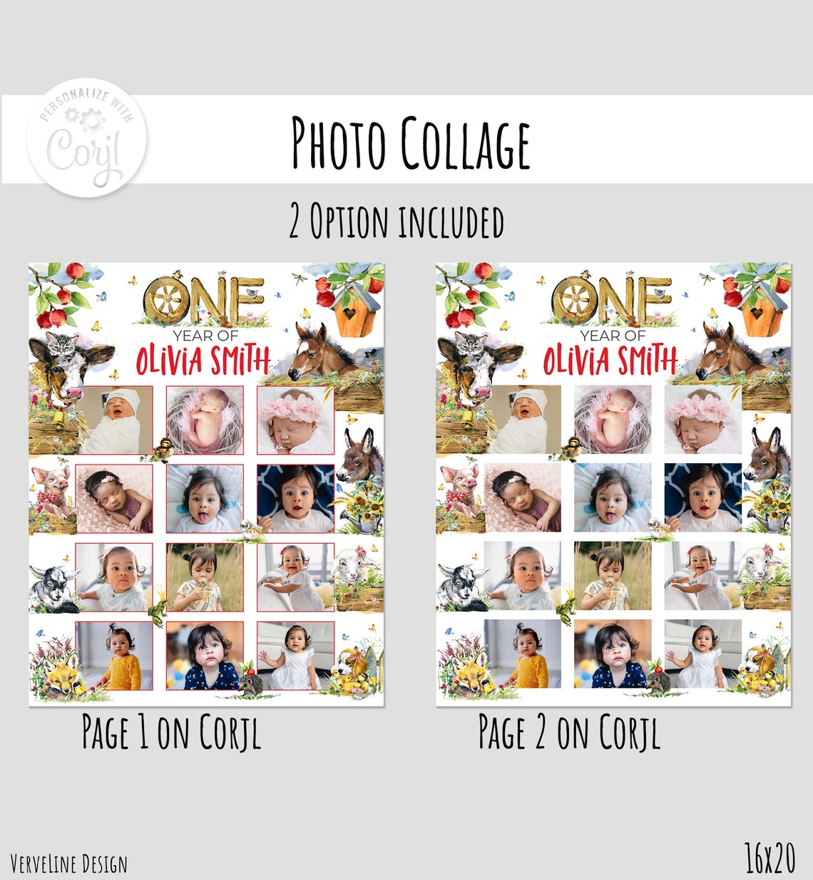 Editable Photo Collage 1st Year Boy Girl Farm Animals Barnyard - Etsy