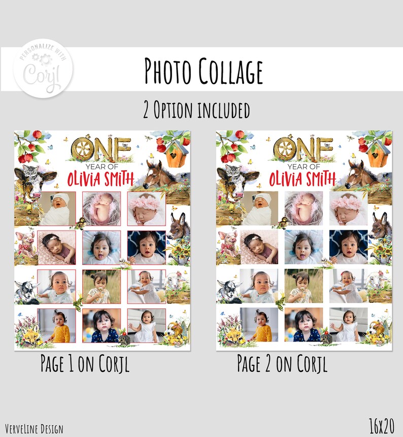 Editable Photo Collage 1st Year Boy Girl Farm Animals Barnyard - Etsy