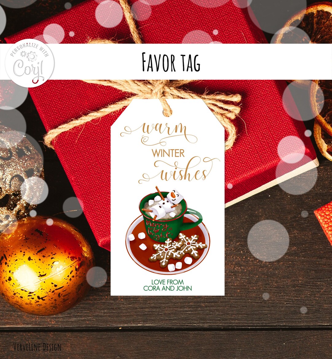 Christmas Tag Warm Wishes Hot Chocolate With a Snowman Marshmallow ...